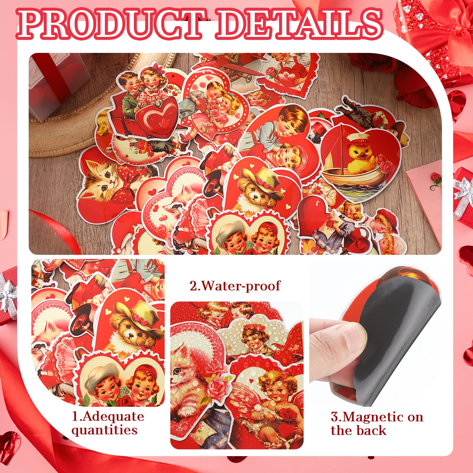 Snapklik.com : 30 Pcs Valentines Day Refrigerator Magnets Vintage Heart ...