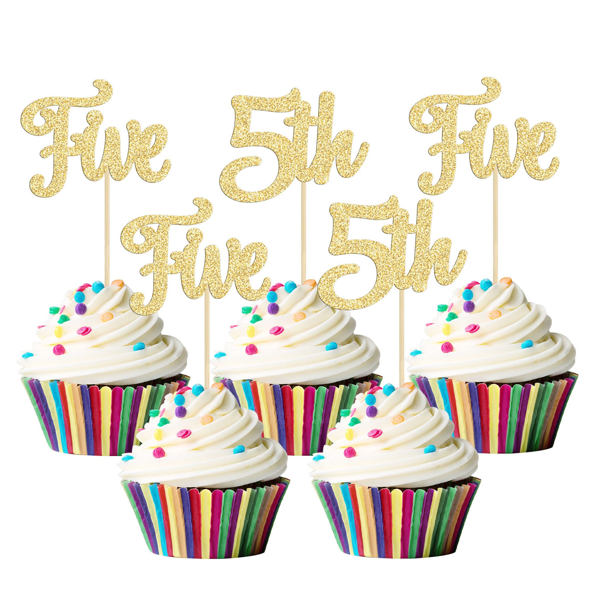 Gyufise 24Pcs 5th Birthday Cupcake Toppers Glitter Cheer to 5 Years Old ...