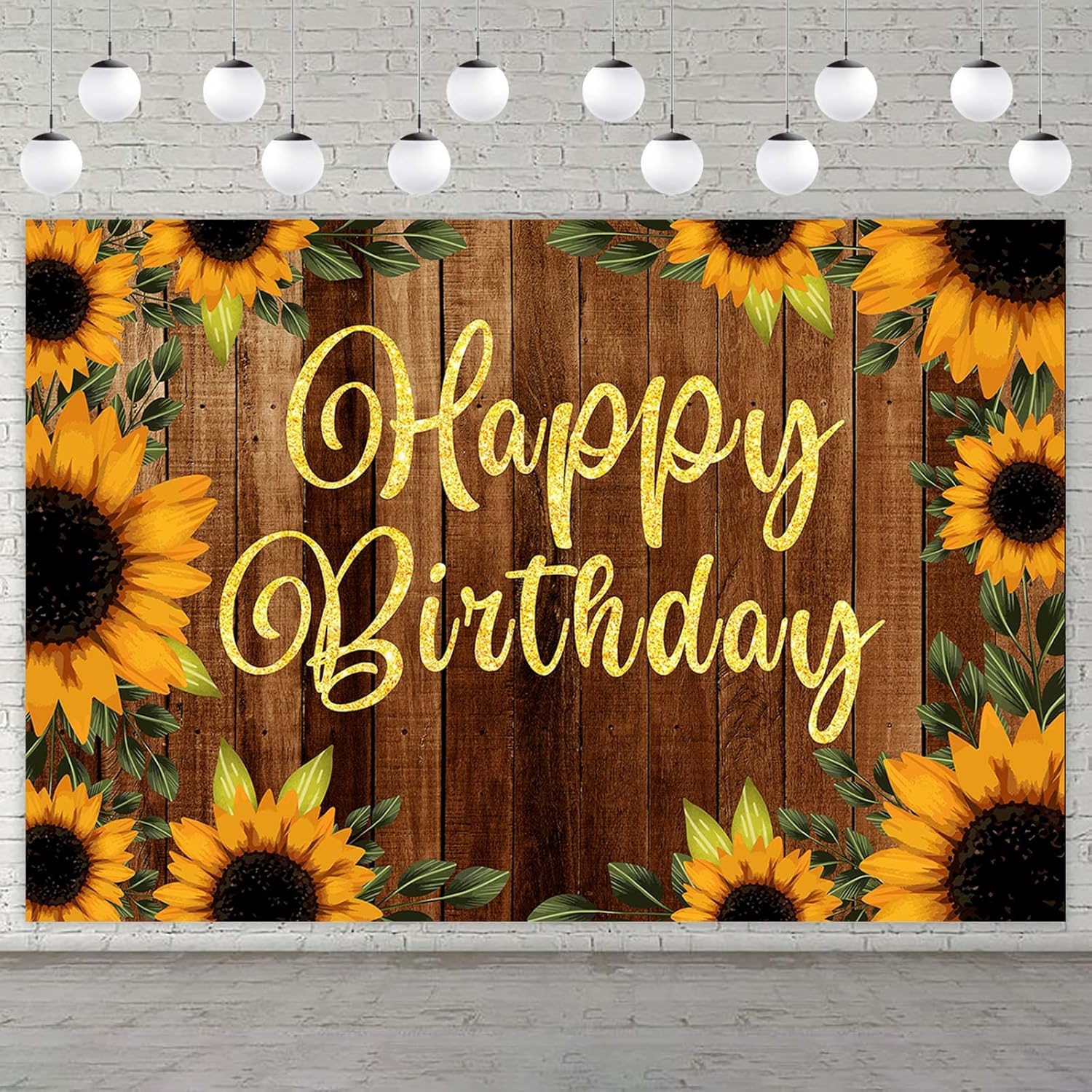 Amazon.com: Sunflower Happy Birthday Rustic Wood Banner Backdrop ...
