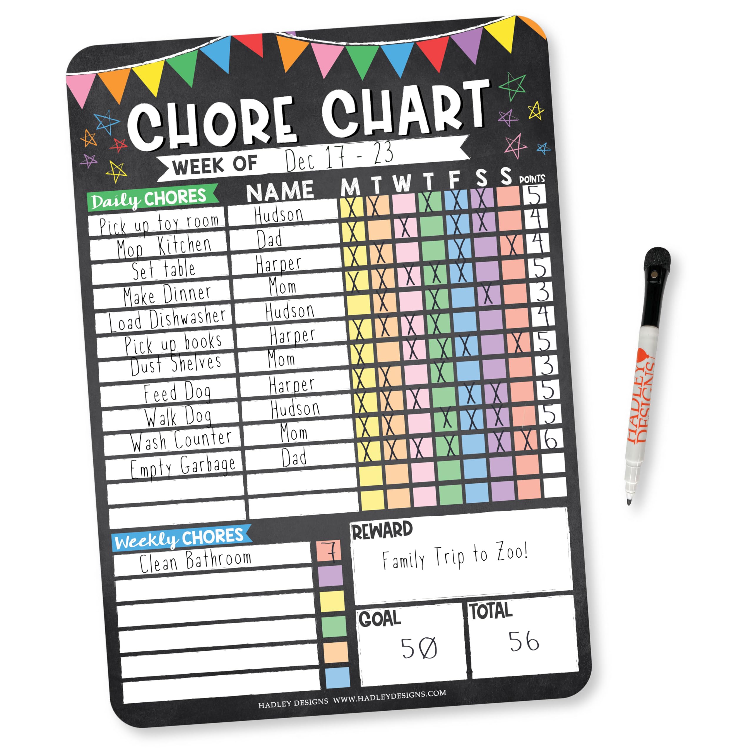 Magnetic Chore Chart For Kids 12x17 Reusable Dry Erase Responsibility ...