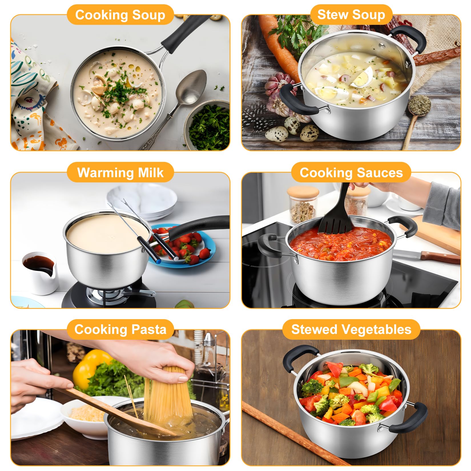 Snapklik.com : P&P CHEF Saucepan And Stockpot Set, Stainless Steel ...