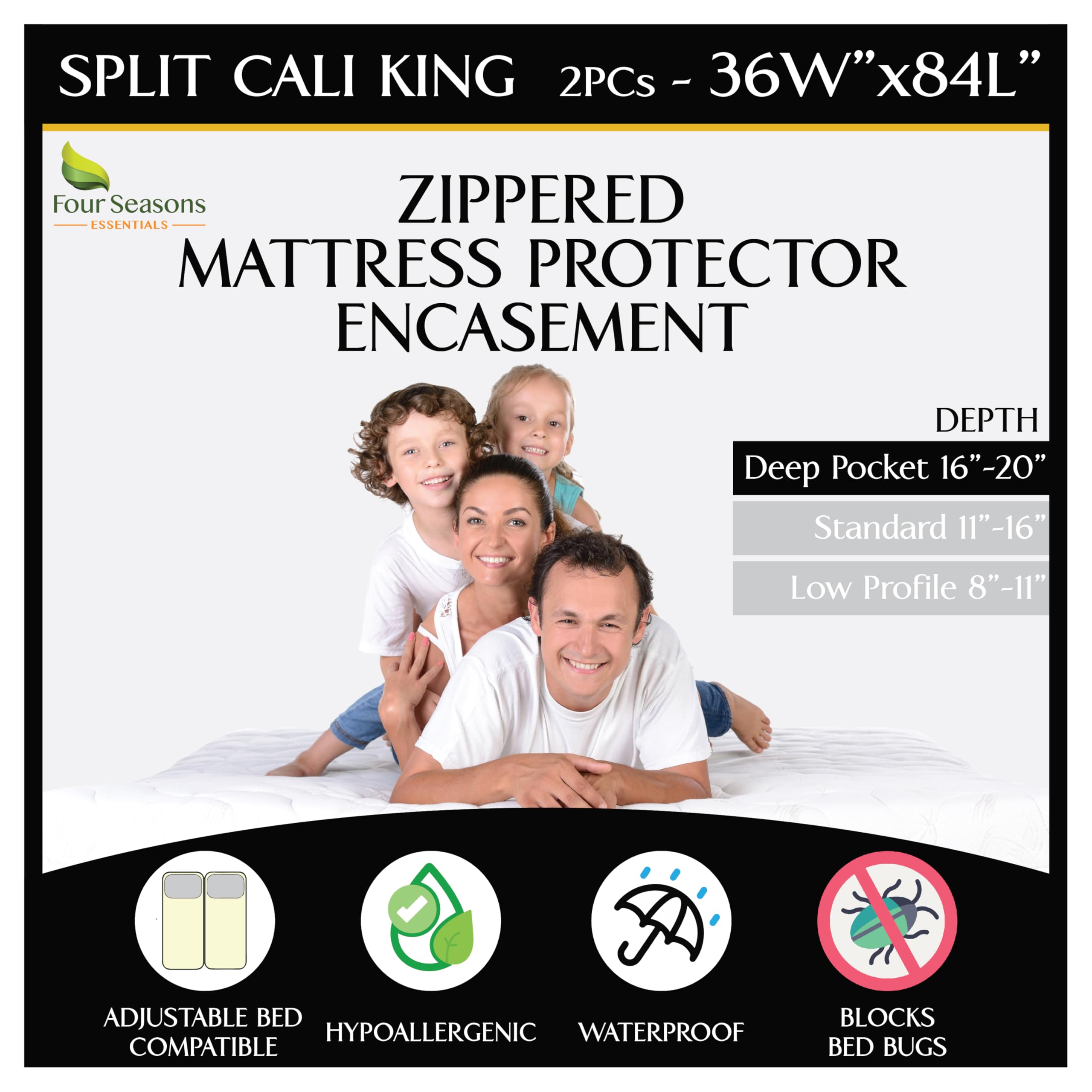 Amazon.com: Split Cali King Mattress Encasement 36" x 84" (2PCs ...