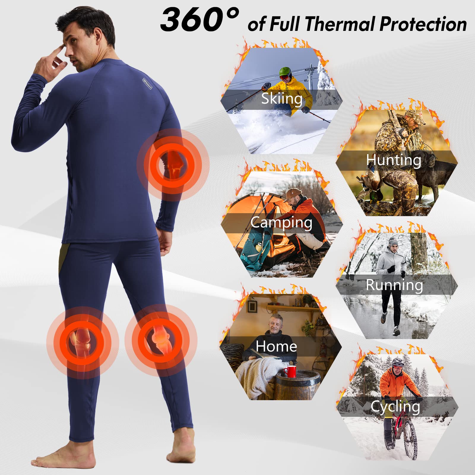 Snapklik.com : Romision Mens Thermal Underwear Set Fleece Lined Long ...