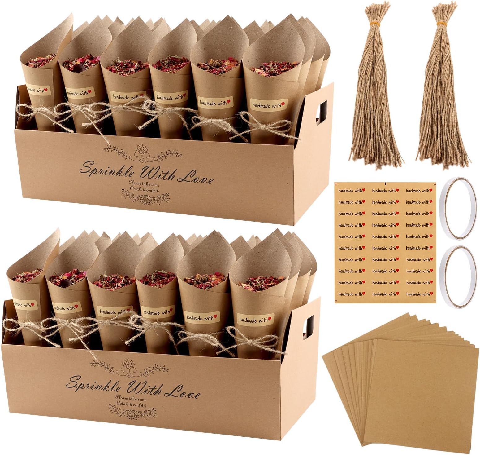 Pack of 60 Confetti Wedding Paper Cones Wedding Kraft Paper Cone with 2 ...