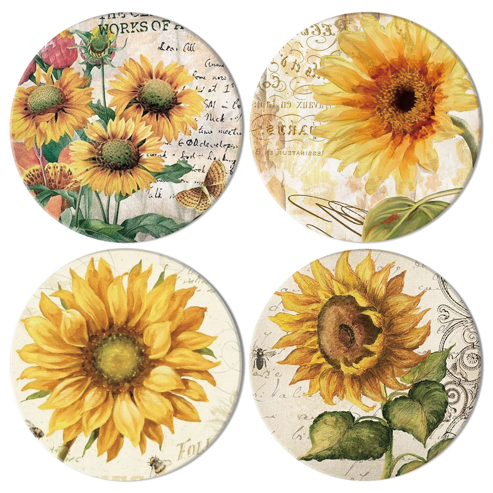 Amazon.com: Whaline Vintage Sunflower Ceramic Coaster Spring Summer ...