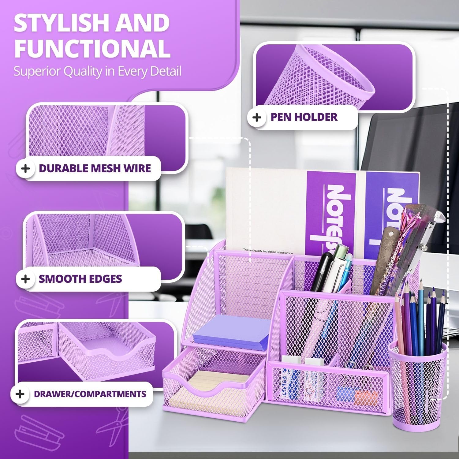 Purple Desk Accessories DARK PURPLE Glitter Office Supplies, Glitter