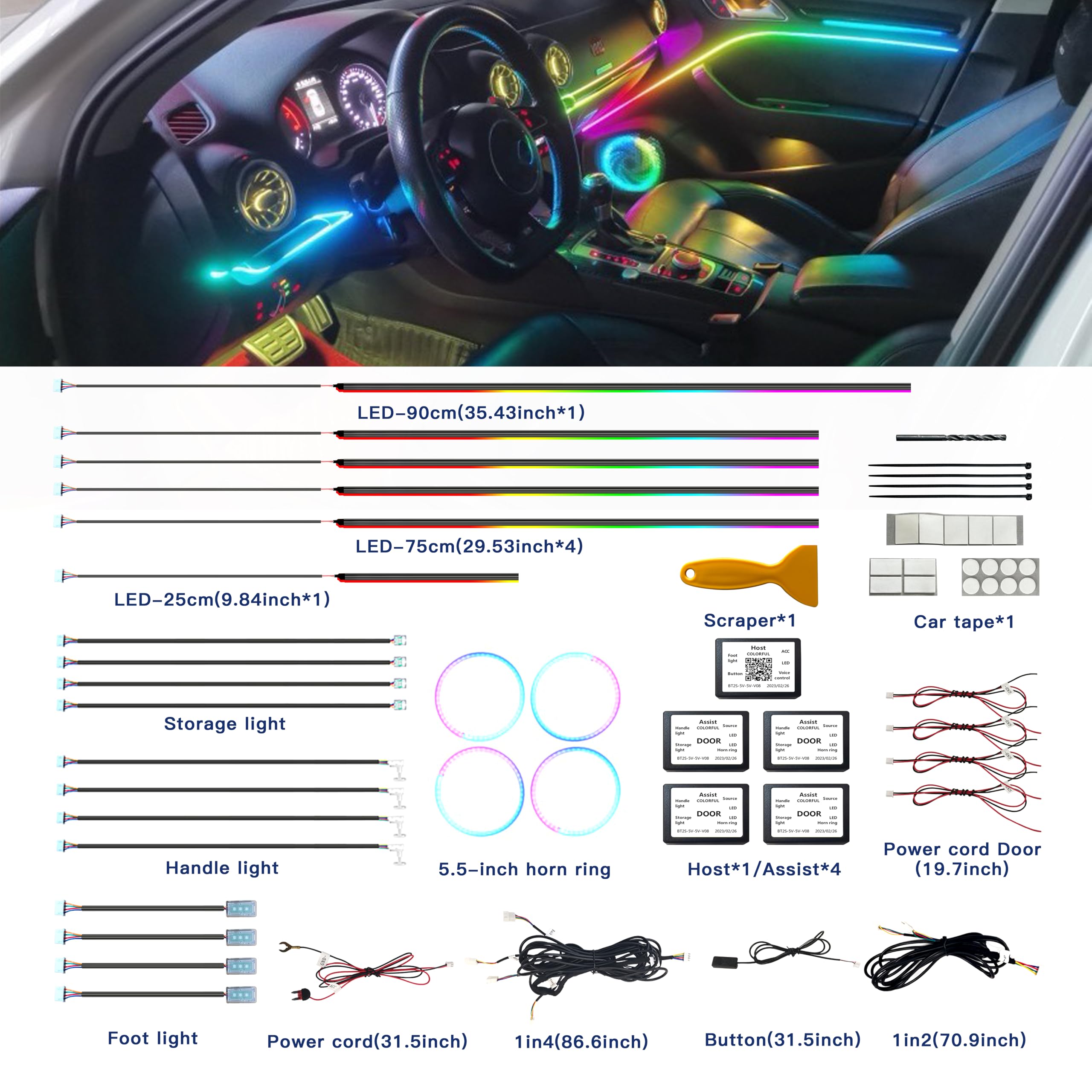 Snapklik.com : Acrylic Interior Car LED Strip Lights, Colorful 22-in-1 ...