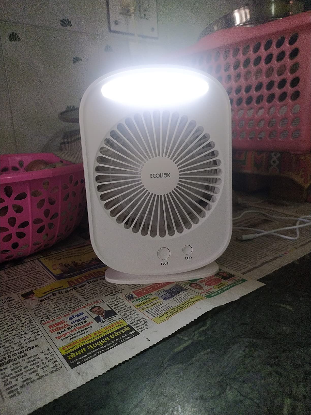 EcoLink Comfy Rechargeable Fan (White),Emergency Portable USB Fan with ...