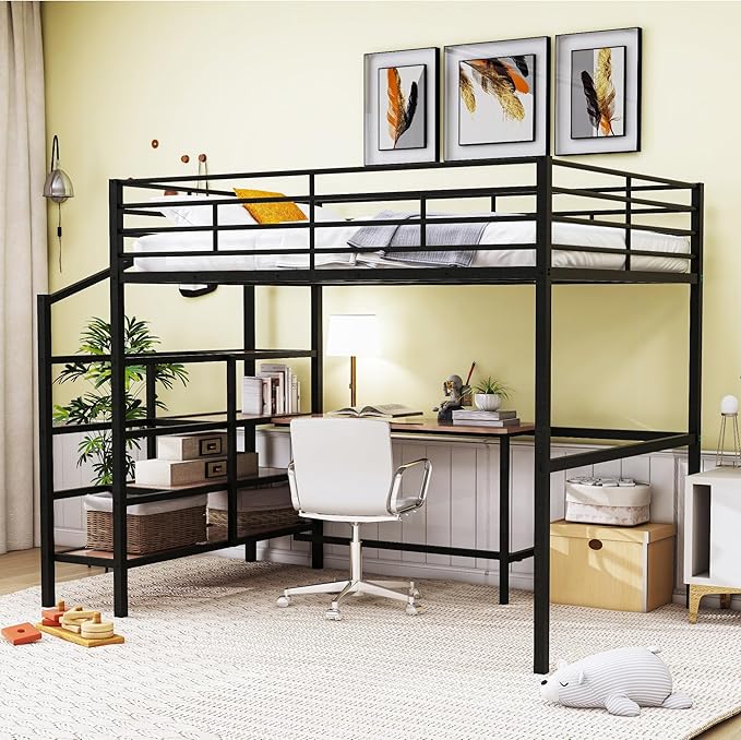 Amazon.com: Harper & Bright Designs Full Size Metal Loft Bed Frame with ...