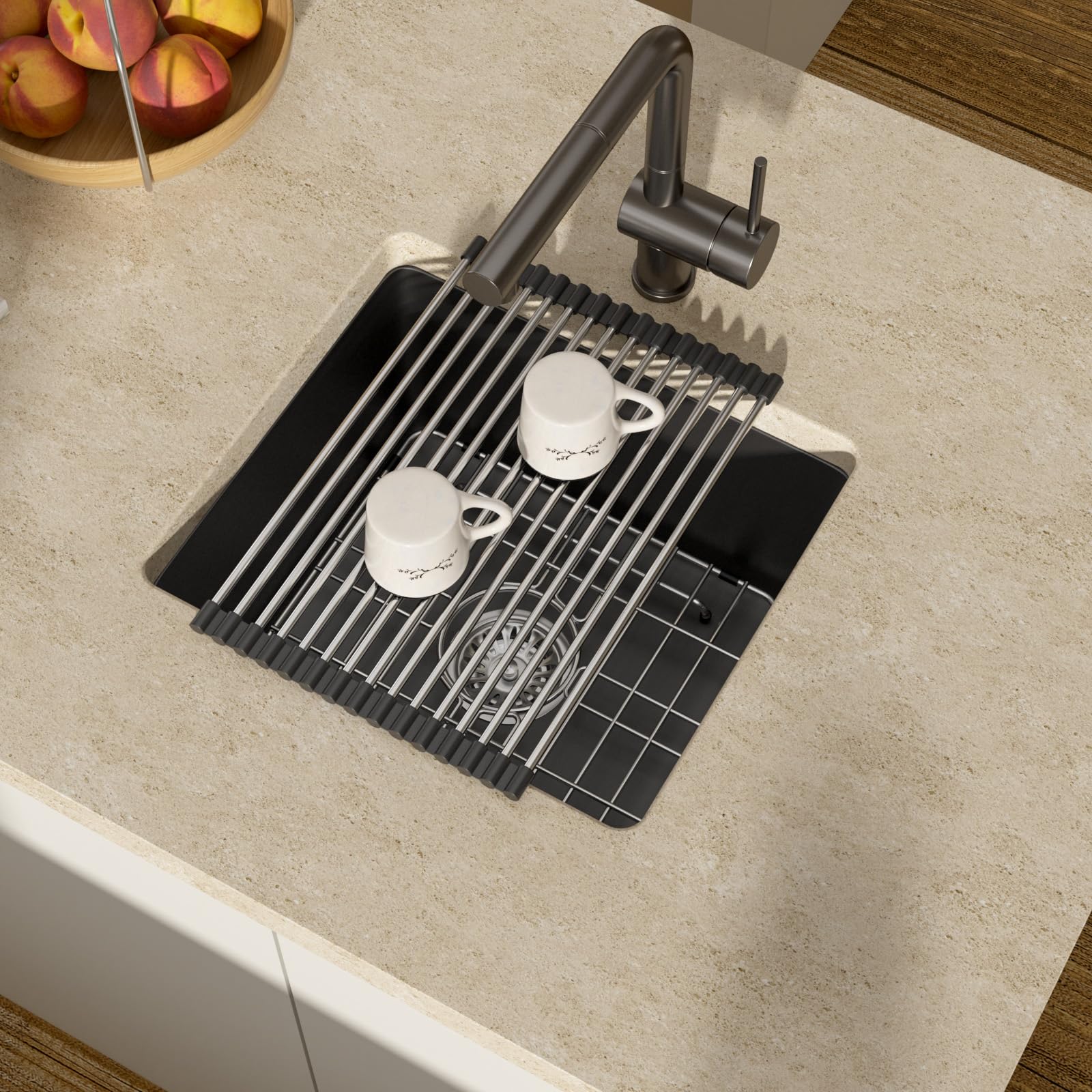 Snapklik.com : Lordear Black Granite Composite Bar Sink 18x16 Inch