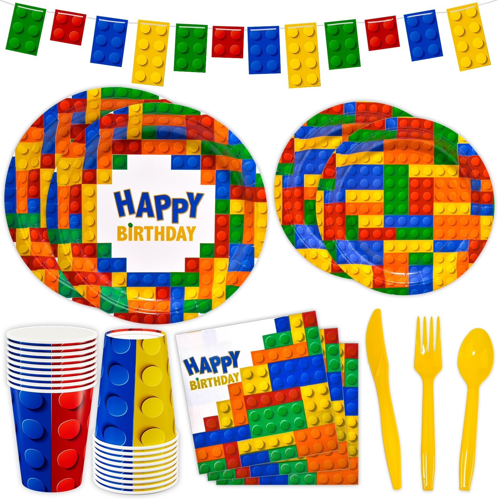 Amazon.com: Unique Building Blocks Birthday Party Bundle | Luncheon ...