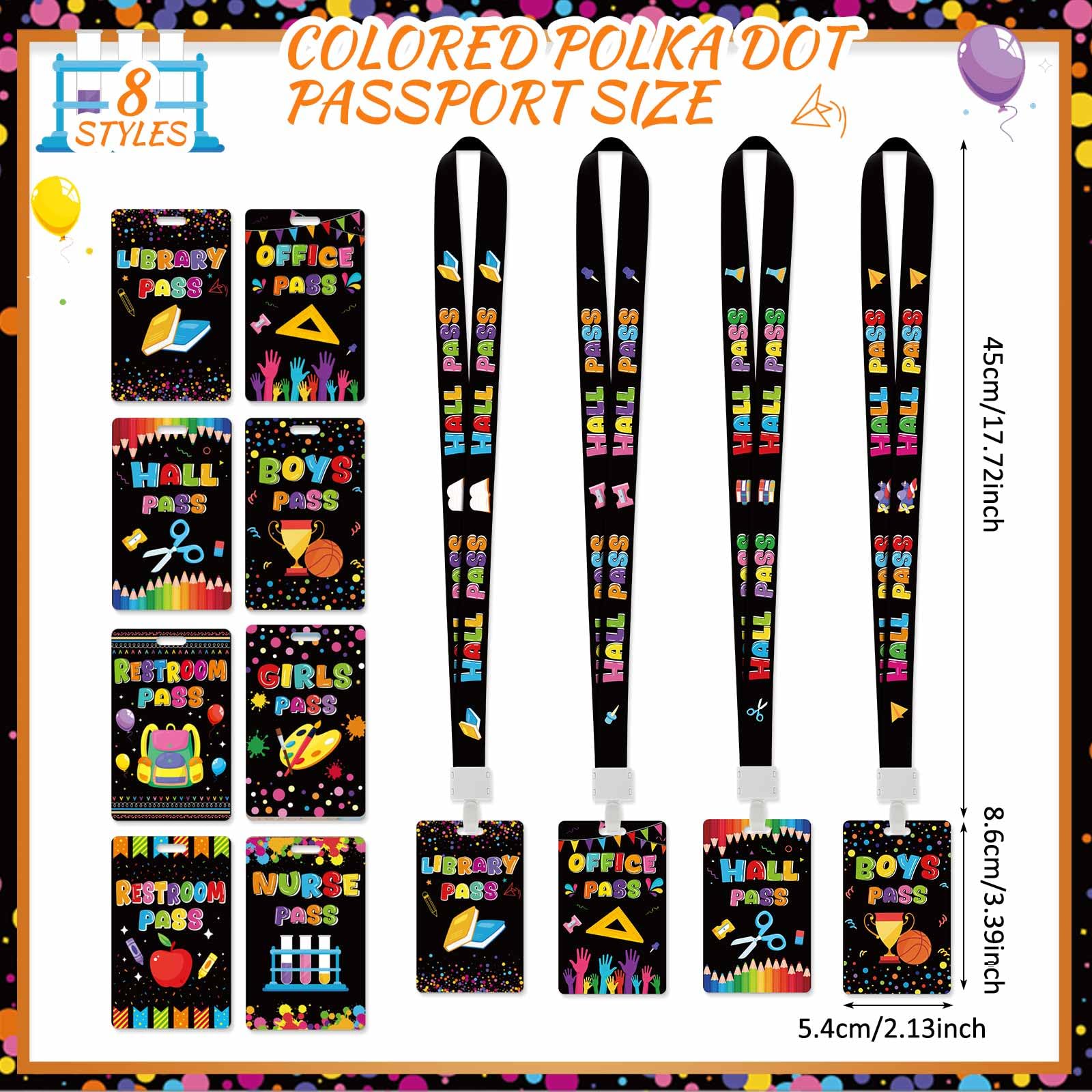 Snapklik.com : 8 Set PVC Hall Pass Lanyards Polka Dot Unbreakable Hall ...