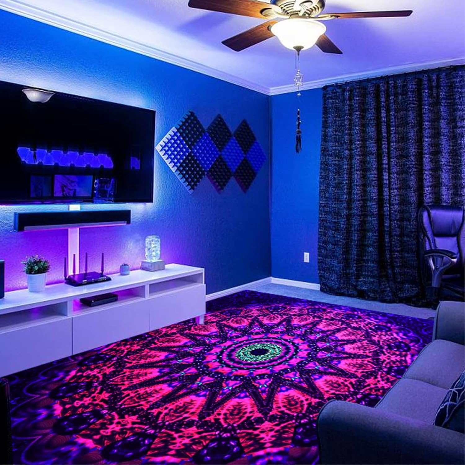 Amazon.com: Ink lotus Neon Mandala Area Rug, 3D Blacklight UV Reactive ...