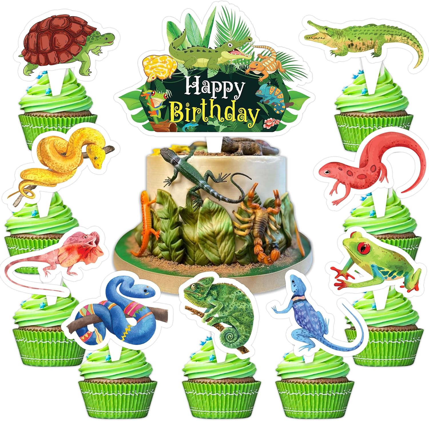 Amazon.com: Reptile Animal Cake Topper Picks, 25 PCS Reptile Swamp ...