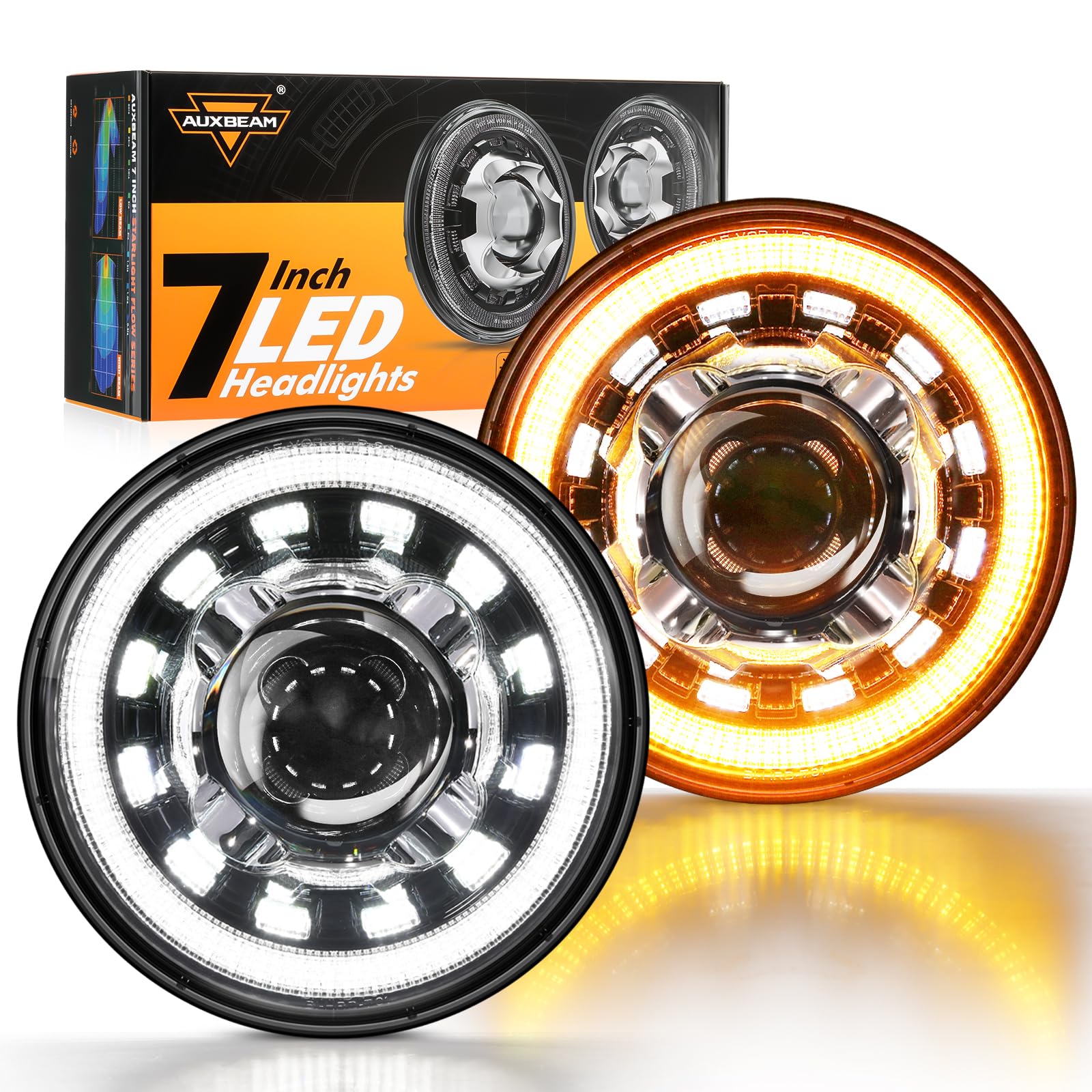 Amazon.com: Auxbeam 7'' LED Headlights H6024 with Turn Signal DRL High ...
