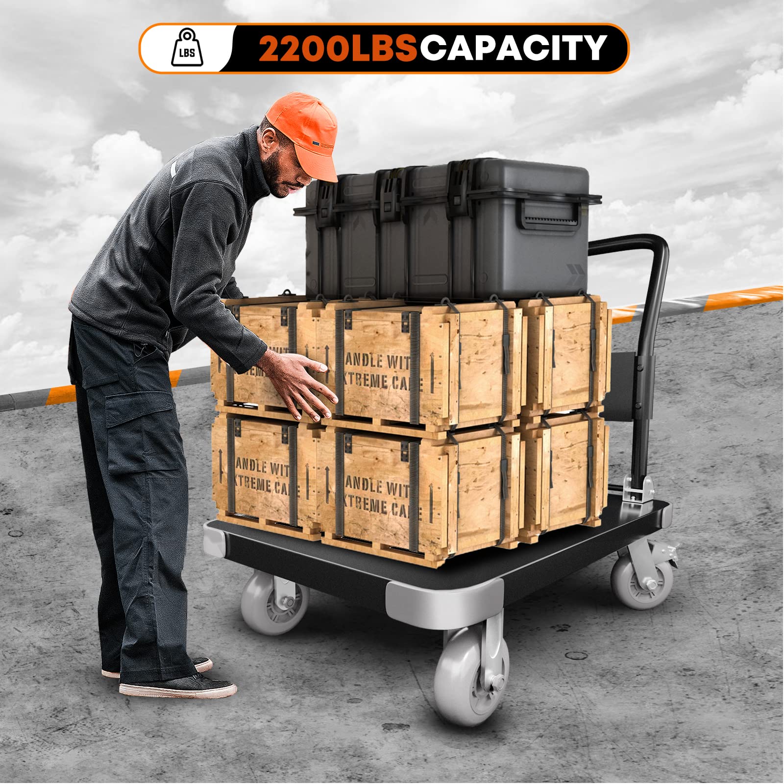 Steel Platform Truck Heavy Duty Flatbed Cart, 2200Lbs Push Cart Dolly ...