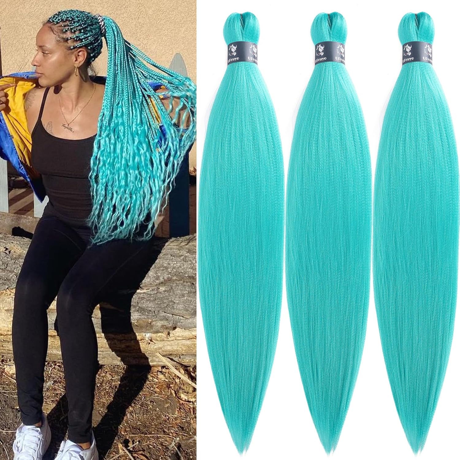 Amazon.com : UPruyo Mint Green Braiding Hair Pre Stretched Kanekalo ...