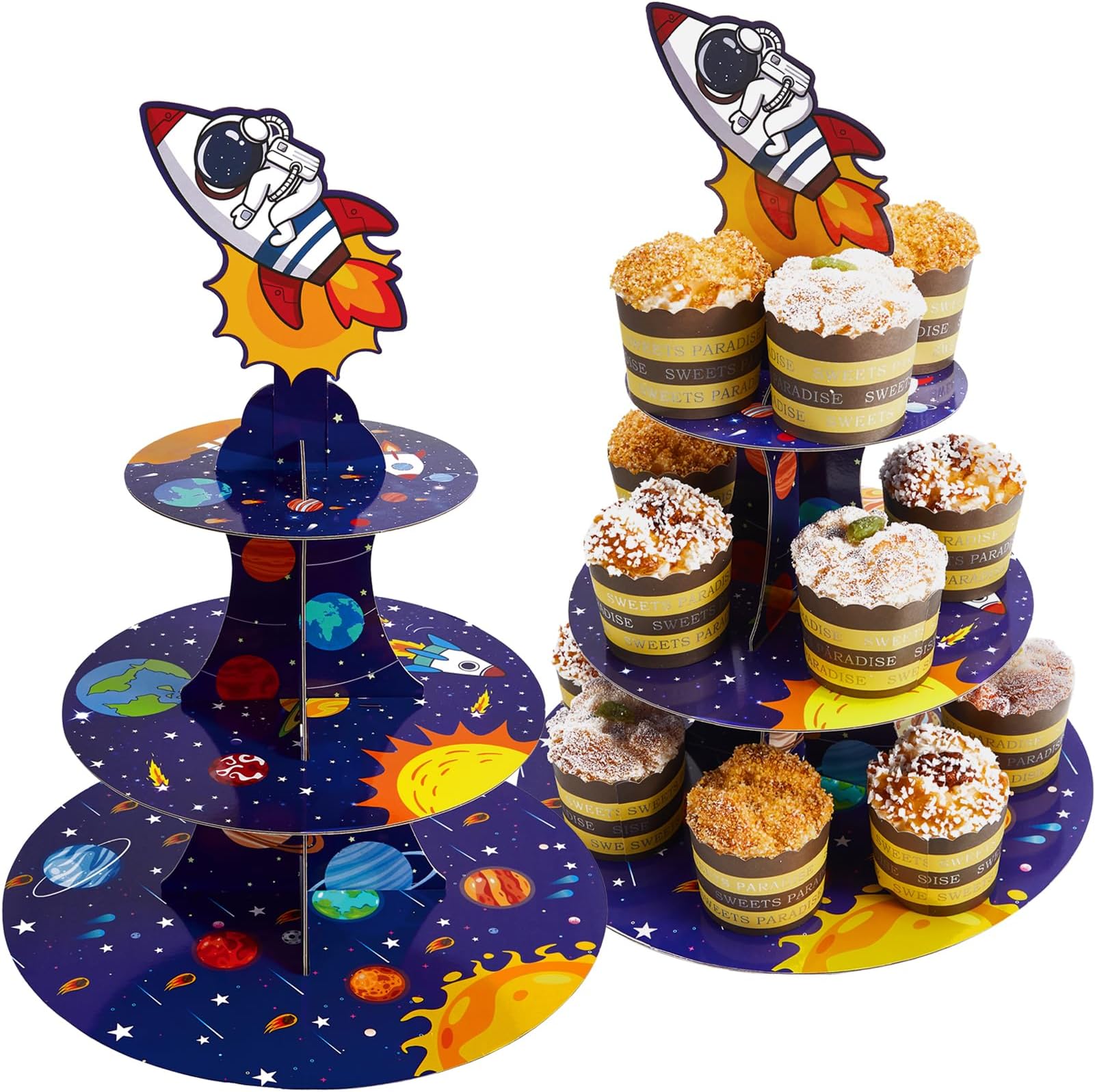 Amazon.com: Space Cupcake Holder, Rocket Theme Birthday 3 Tier ...