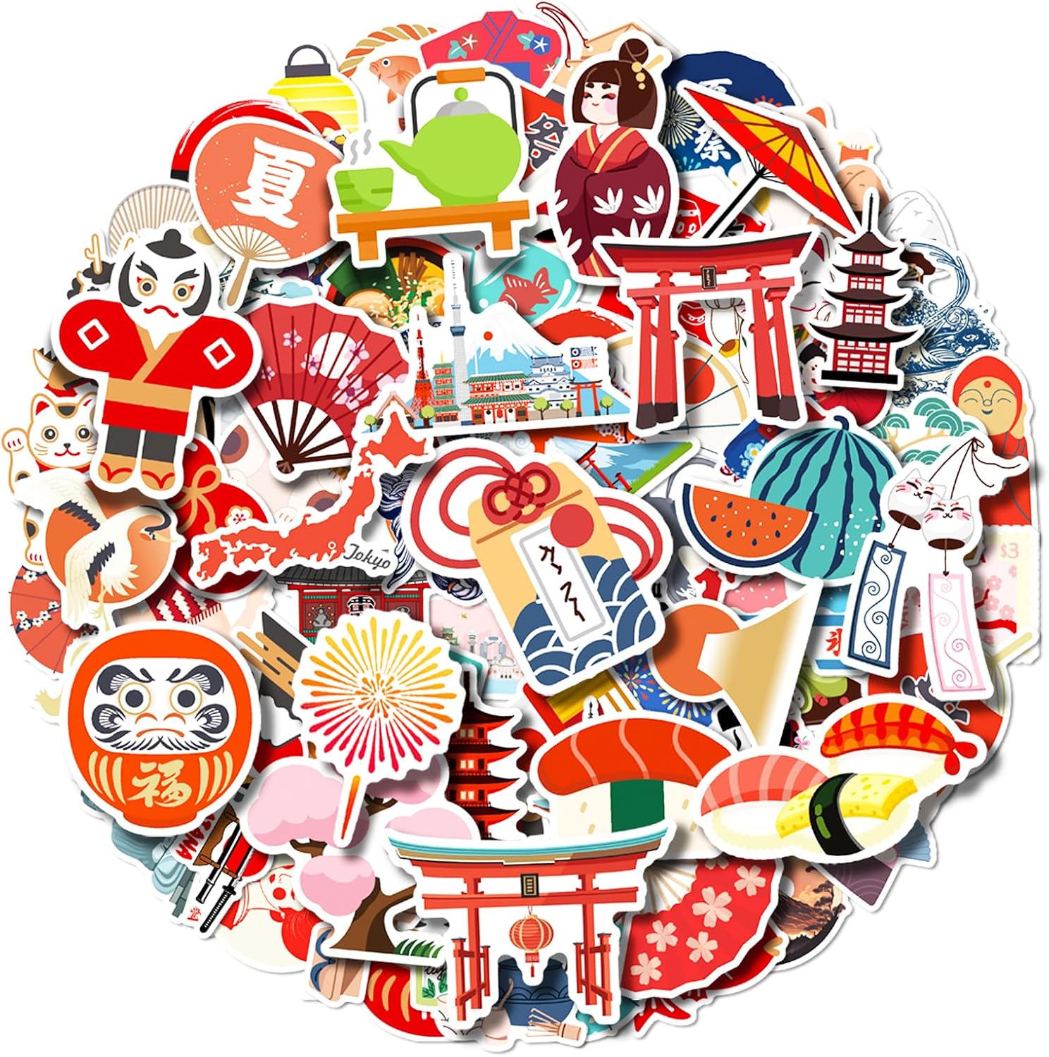 Amazon.com: 100 Pack Japan Japanese Stickers, Japan Japanese Party ...