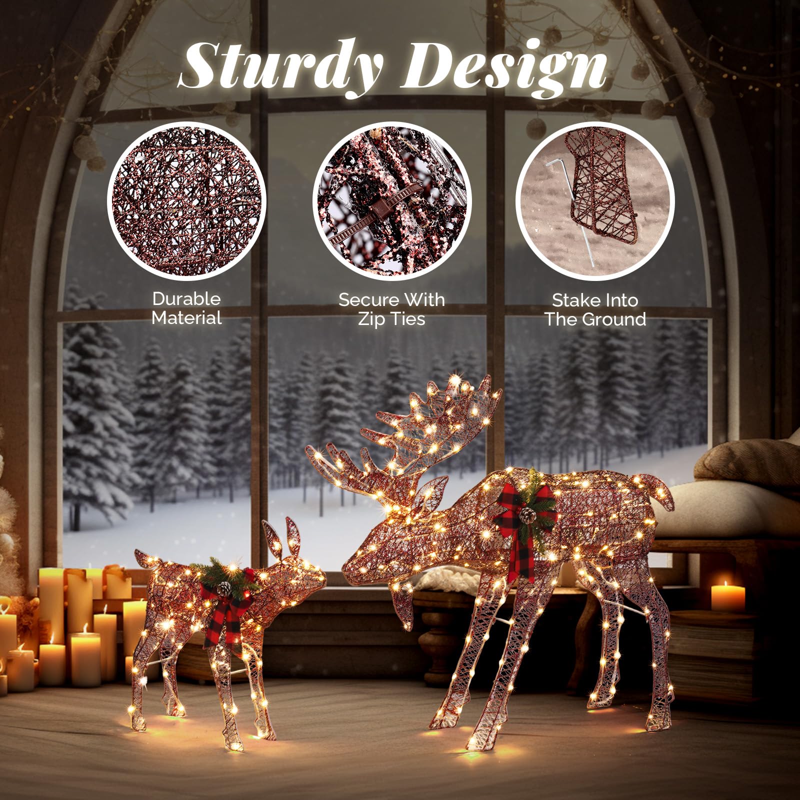 Snapklik.com : 2 Pieces Lighted Moose Family Christmas Decor, Lighted ...