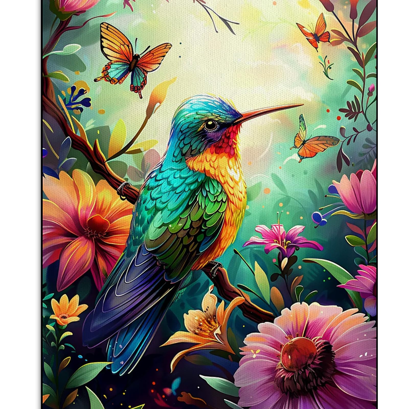 Colorful Hummingbirds Paintings Whimsical Hummingbird Art Print