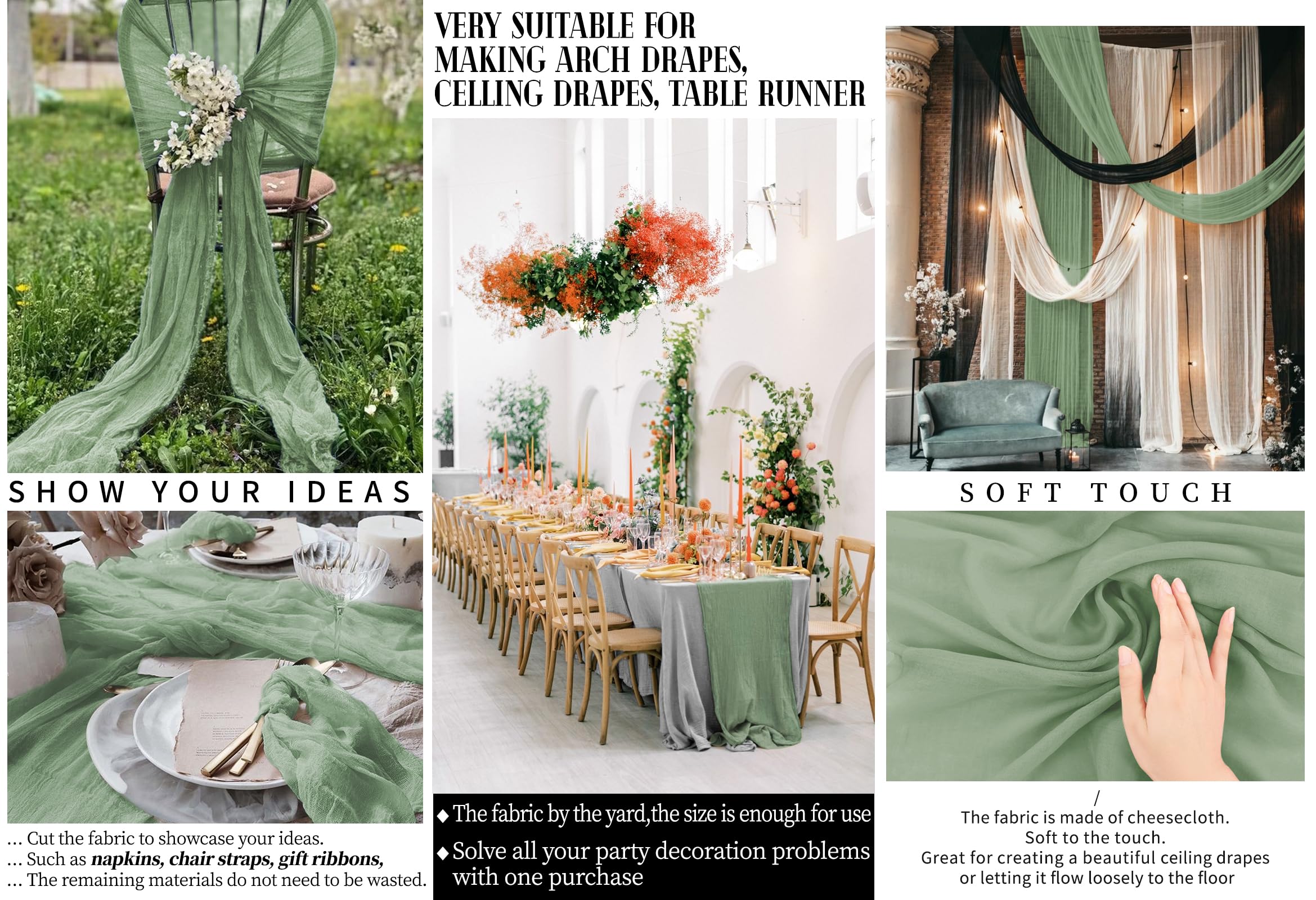 Snapklik.com : Sage Green Wedding Gauze Cheesecloth Fabric, 10 Yard ...