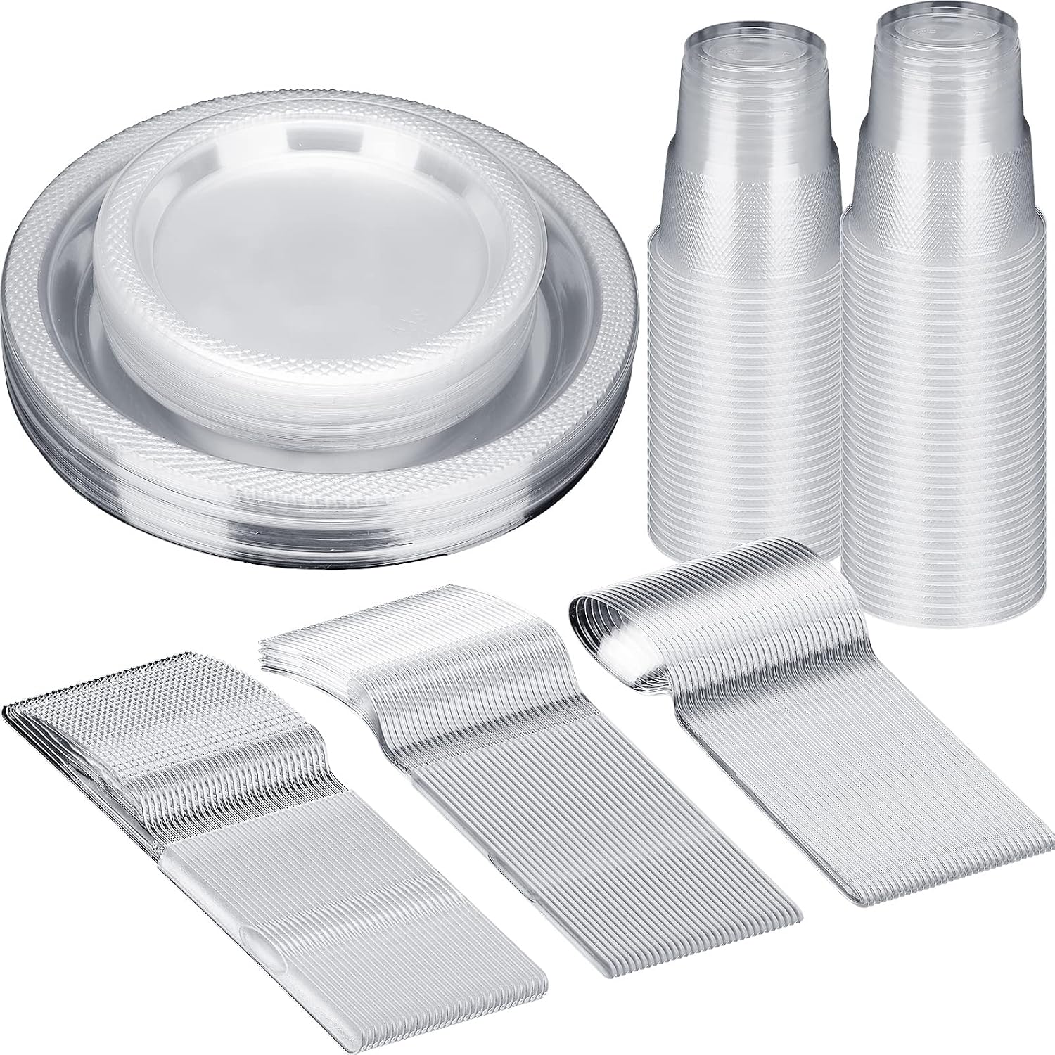 Amazon.com: 300 Pcs Clear Plastic Plates with Clear Plastic Cutlery Set ...