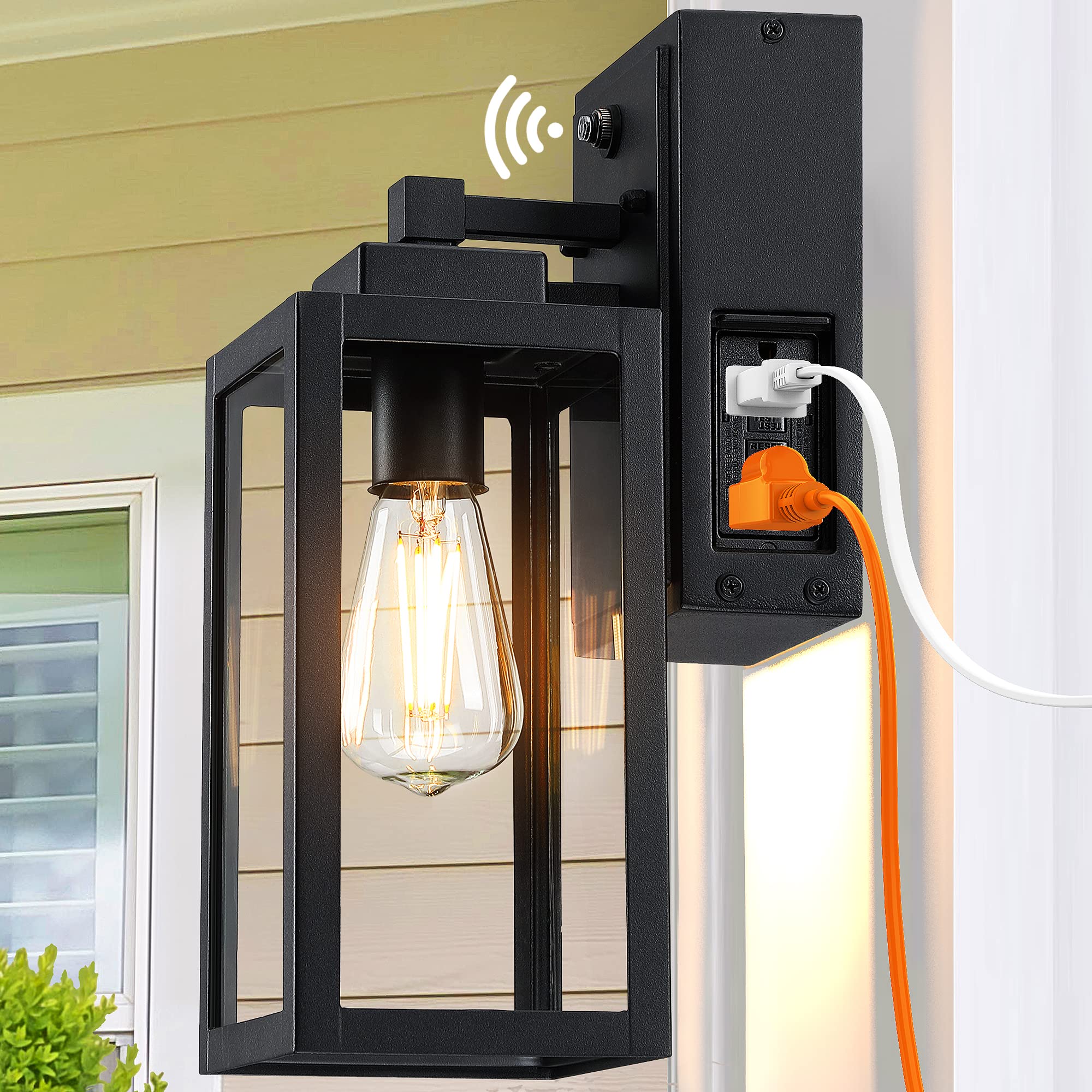 Dusk to Dawn Outdoor Porch Lights with 2 GFCI Outlets, Waterproof Wall ...