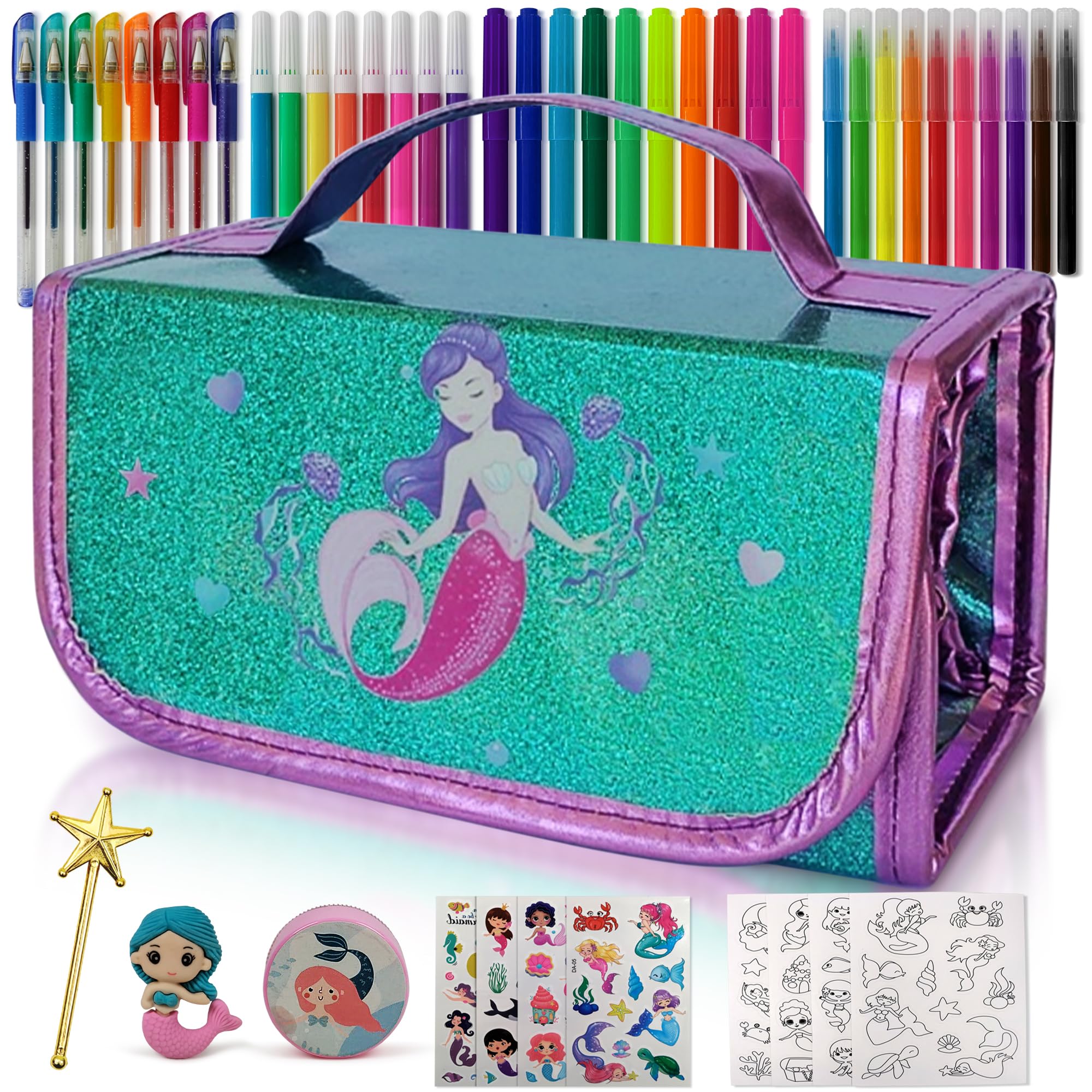 Amazon.com: Mermaid Pencil Case With Fruit Scented Markers Art Set ...