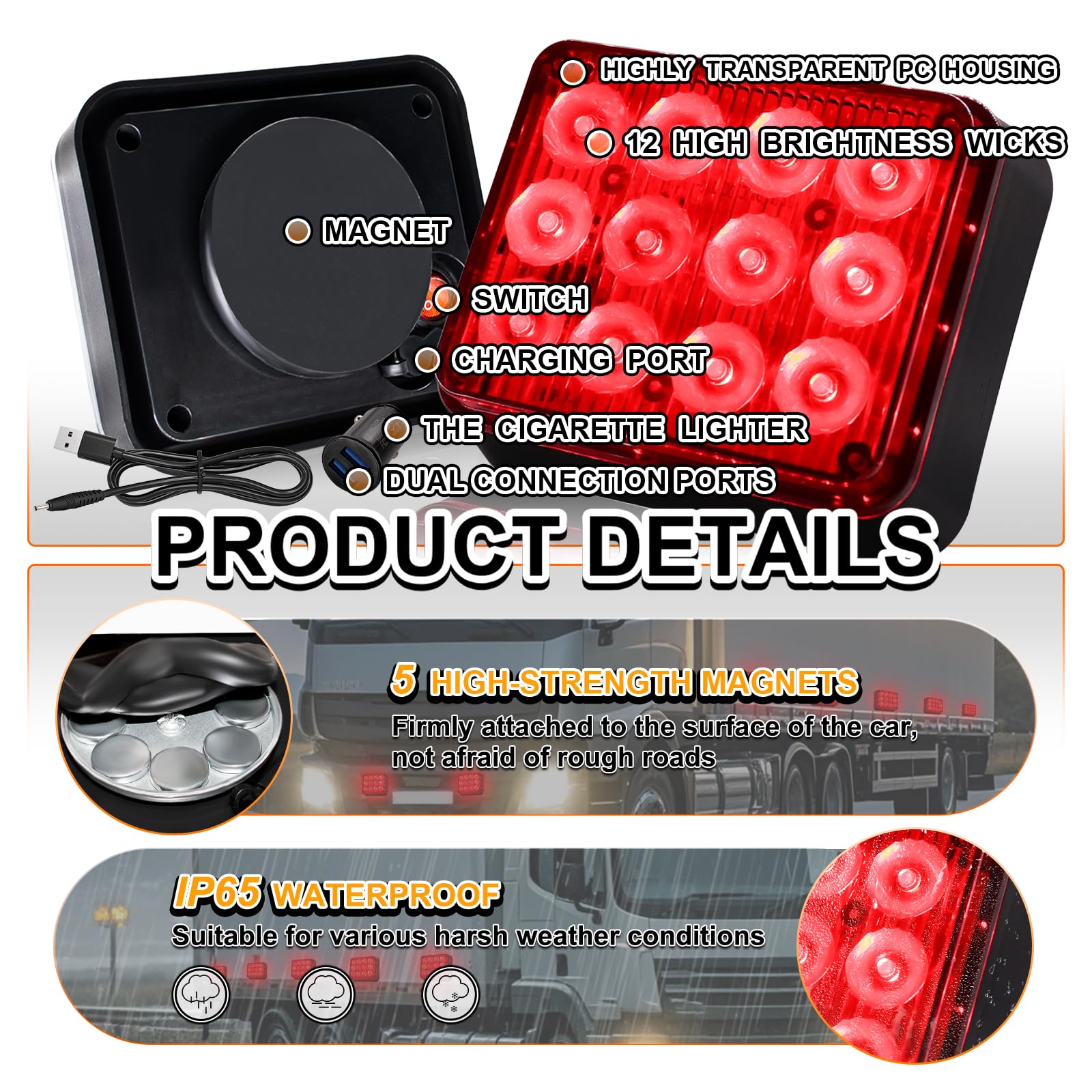 Snapklik.com : Raryloy Red Beacon LED Magnetic Trailer Light For Trucks ...