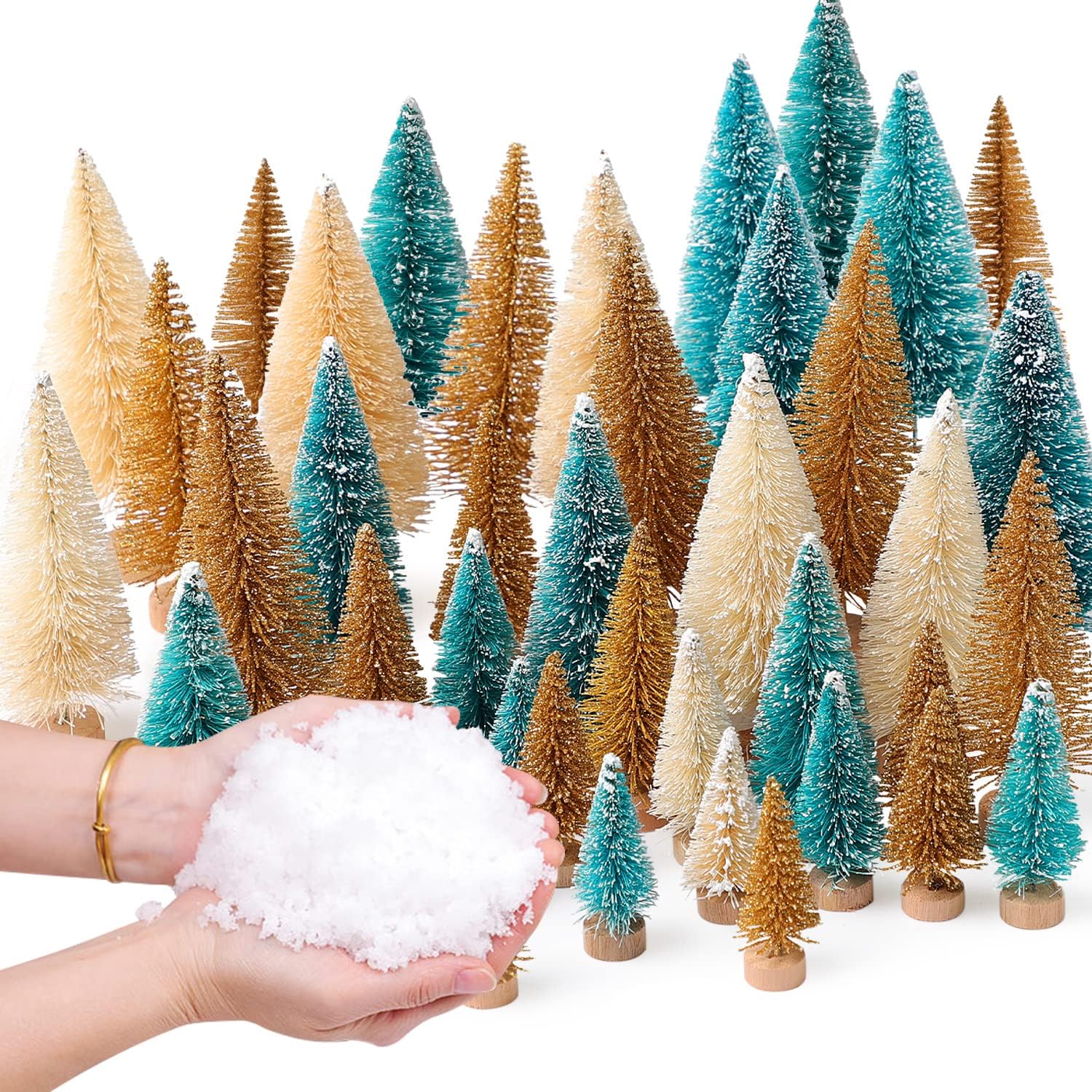 Amazon.com: 30Pcs Mini Christmas Trees with 10.6 Ounces Fake Snow ...
