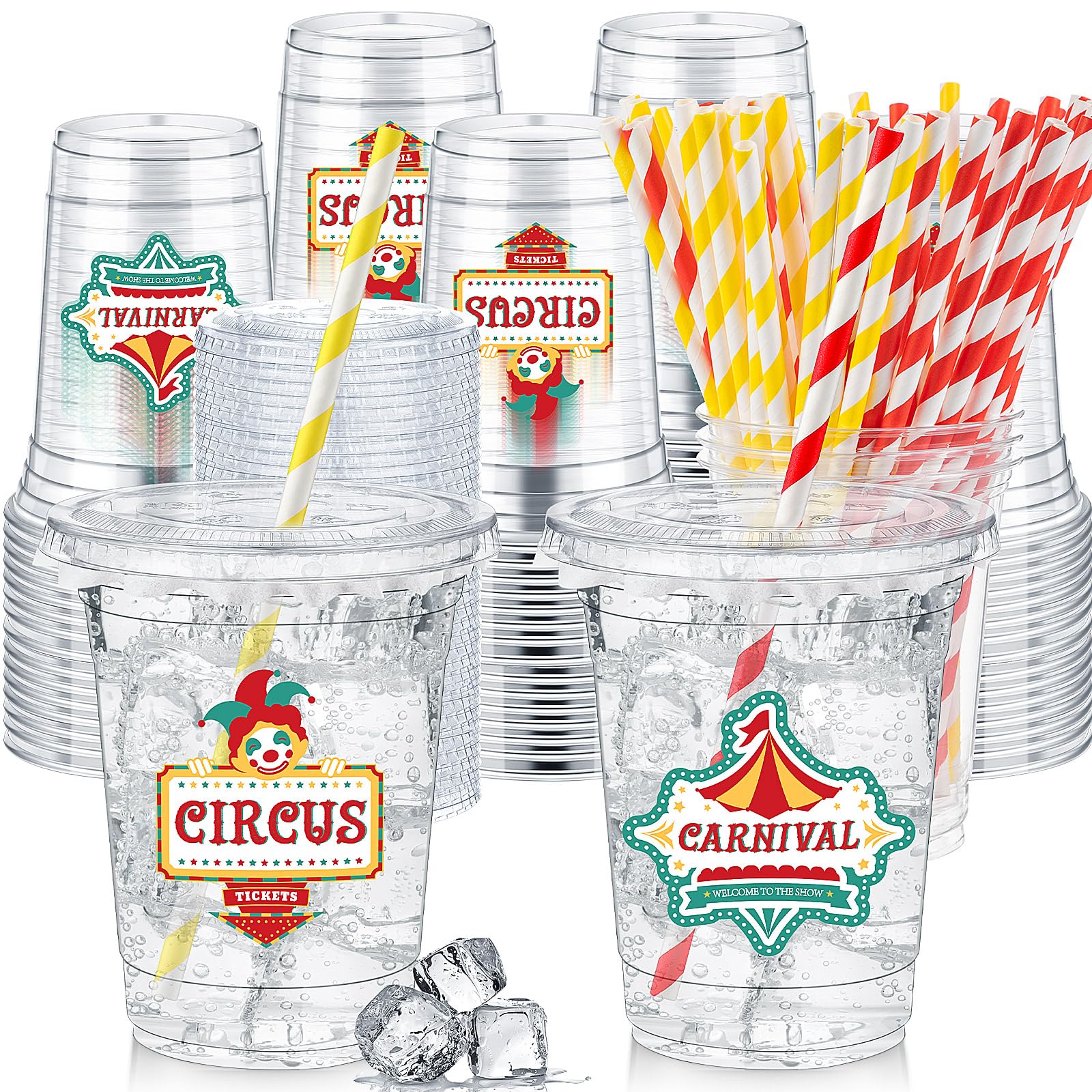 Amazon.com: FoldTier 50 Pcs Carnival Party Plastic Cups 12 oz ...