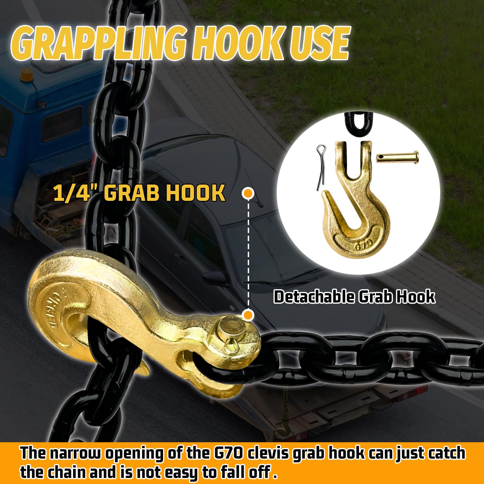 Snapklik.com : G80 Tow Chain,14FT 1/4" Trailer Safety Chains