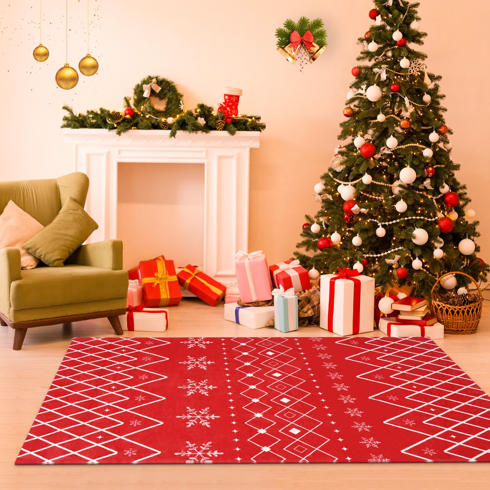 Amazon.com: 3x5 Christmas Area Rug, Carpet with Snowflake and Christmas ...