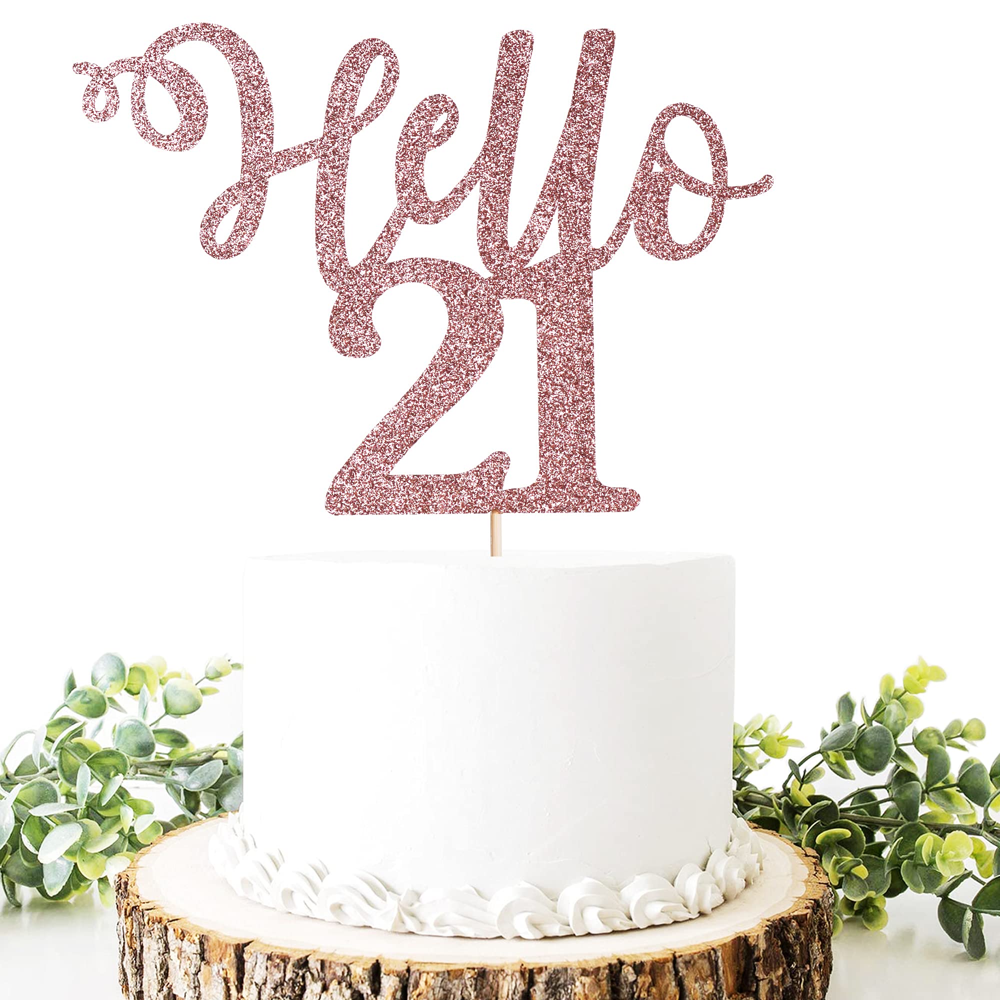 Buy Migeaks Hello 21 rose gold glitter cake topper-21 cake topper, 21th ...