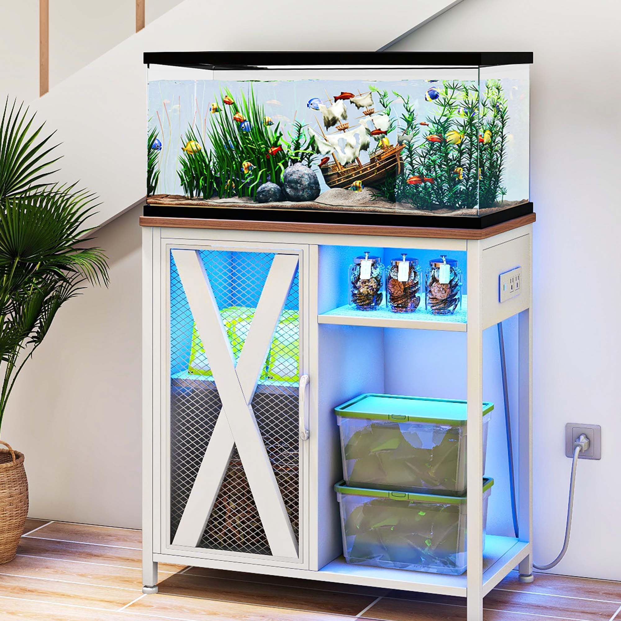 Amazon.com: HAIOOU 20-29 Gallon Aquarium Stand with LED Light & Power ...