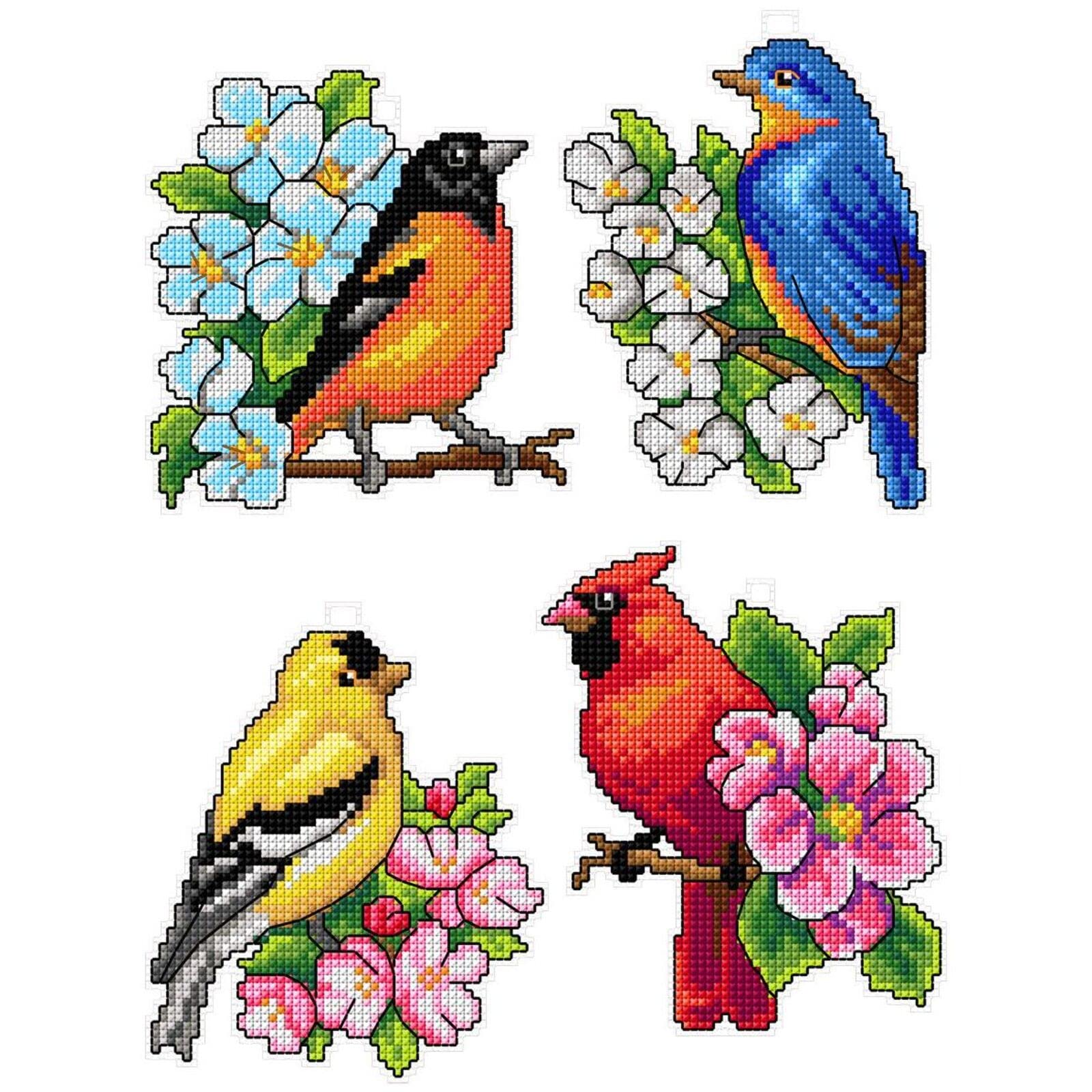 Amazon.com: Counted Cross-Stitch Kit on Plastic Canvas with Birds. 4 ...