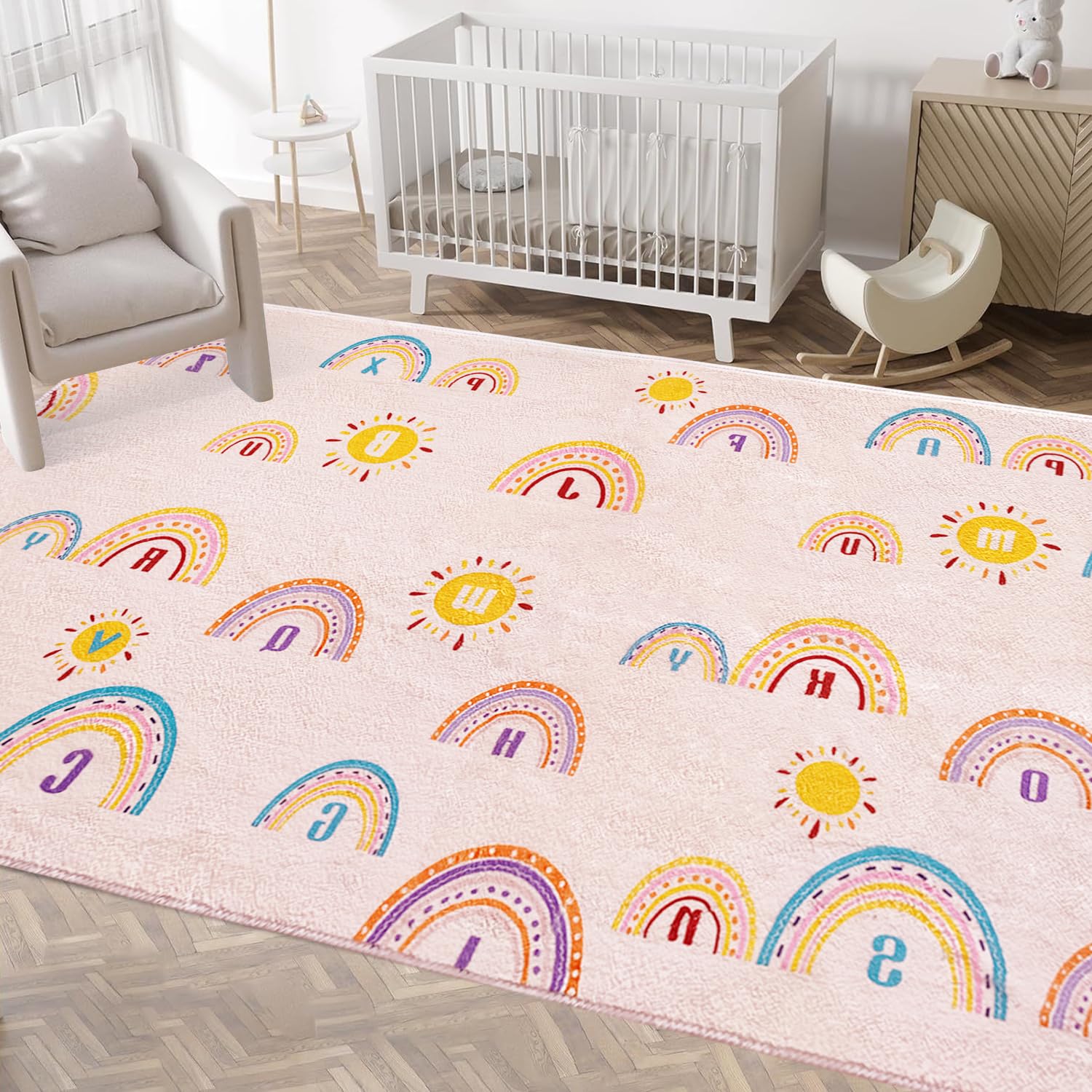 Amazon.com: Poowe Large ABC Rug for Kids Room Boy & Girl -Rainbow ...