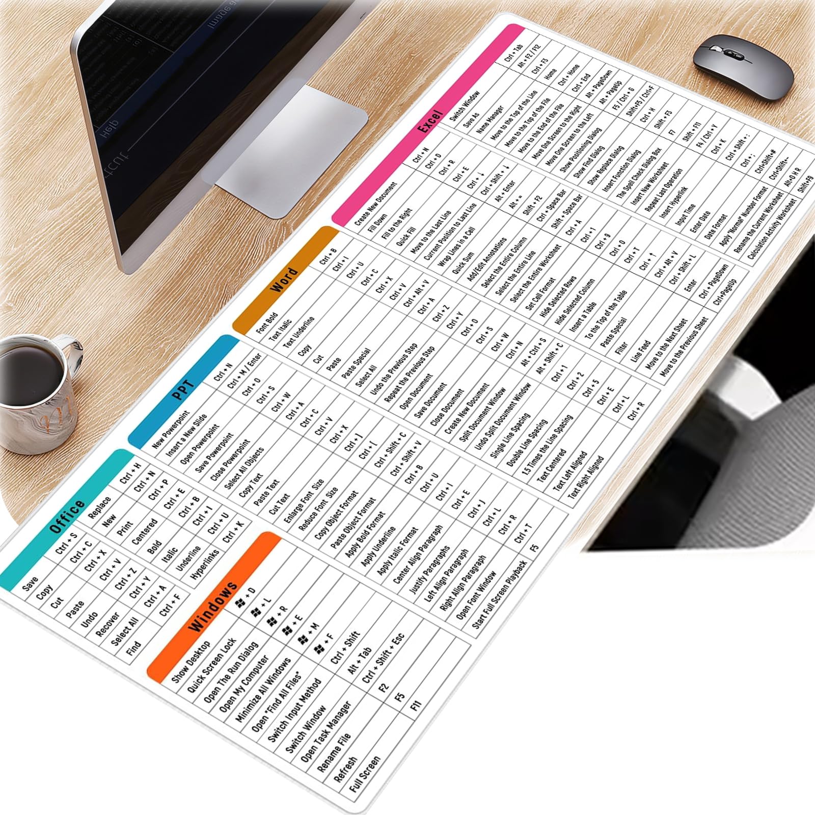Office/Excel/Word/PPT Shortcuts Cheat Sheet Mat,Keyboard Shortcut Mouse ...
