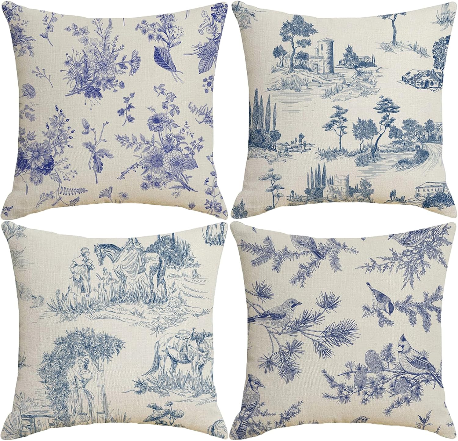 Amazon.com: LOHDALOLF Toile Throw Pillow Covers 18x18 inch Set of 4 ...