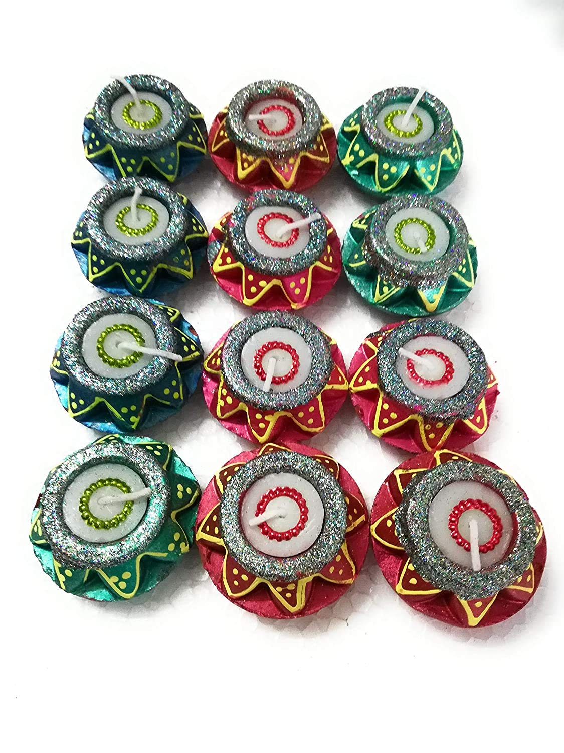 Buy Vrindavan Craft Golden Colour Matki Diyas for Diwali puja Set of 12 ...