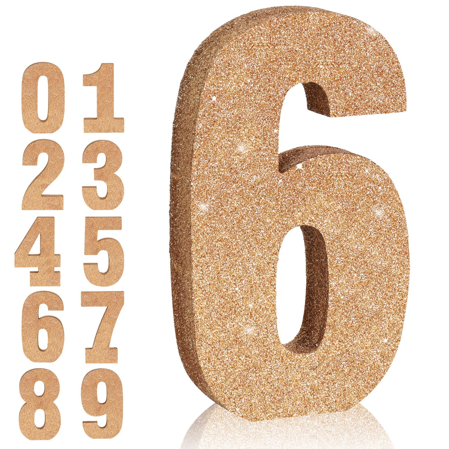 Amazon.com: TONIFUL 8 Inch Champagne Gold Glitter Number 6 Table ...