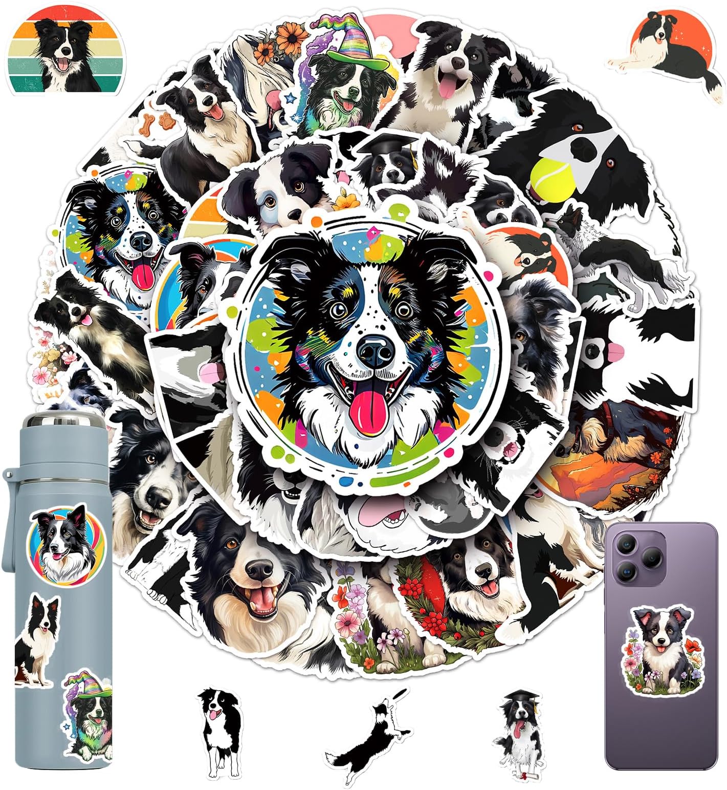 Amazon.com: 50Pcs Border Collie Dogs Stickers Cute Border Collie Pets ...