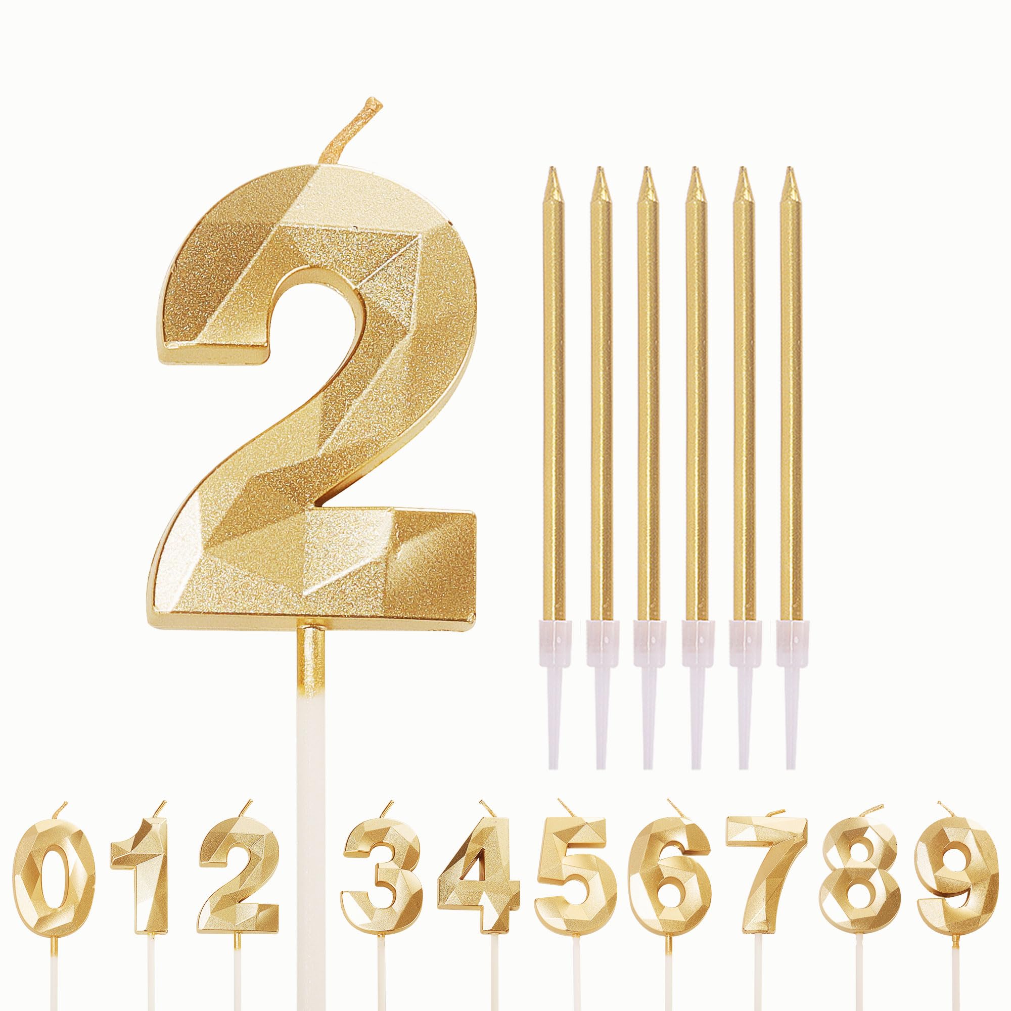 Number Candle Gold 2 Candle 2nd Birthday Candles for Cake, Happy ...