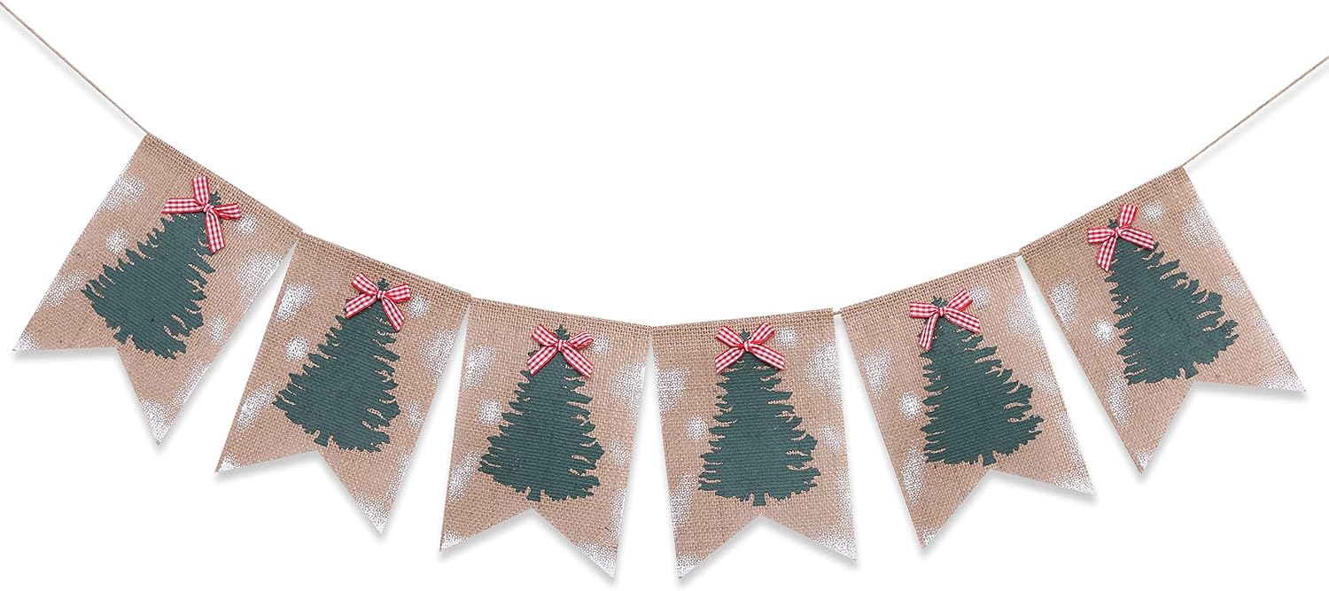 Amazon.com: Rustic Christmas Tree Burlap Banner - Christmas Tree ...