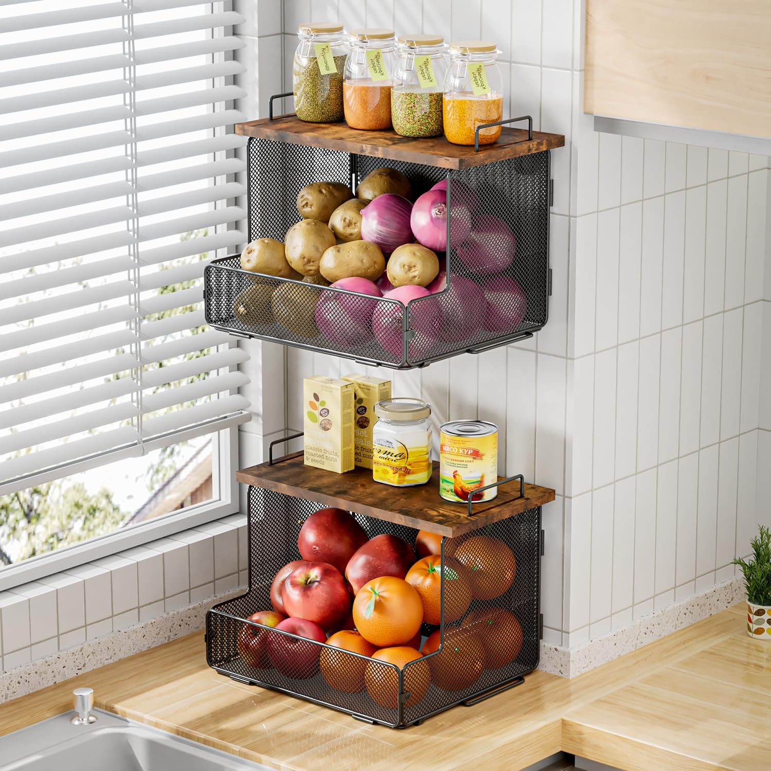 Amazon.com - 2 Pack Fruit and Vegetable Storage Basket, Hanging Wall ...