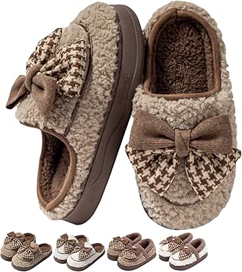 Amazon.com | iwhgrmp Women's Fuzzy Bow Slippers Indoor Bedroom House Shoes Slip On Winter Warm ...