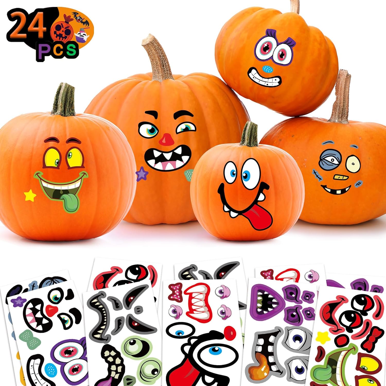 Amazon.com: Halloween Pumpkin Decorating Stickers for Kids: 24 Sheet in ...