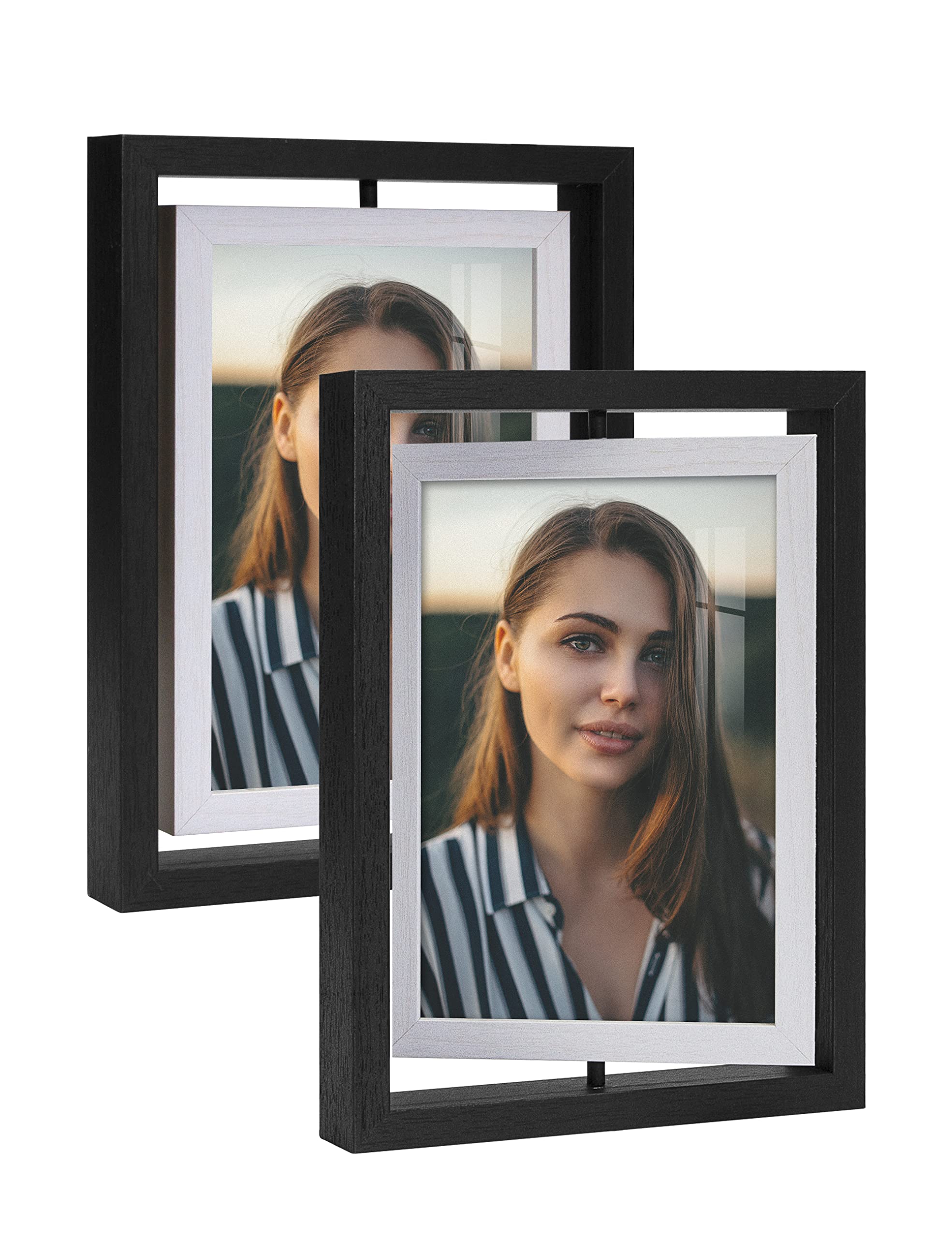 SUMGAR 5x7 Picture Frames Rotating Floating Frames Set of 2, Double ...
