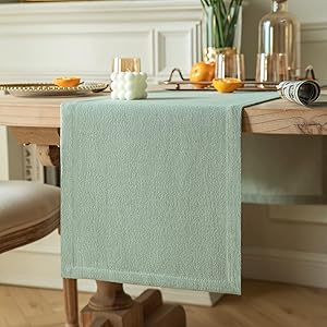 ZeeMart Burlap Style Farmhouse Table Runners 72 Inches Long, Sage Green Rustic Woven Dining ...